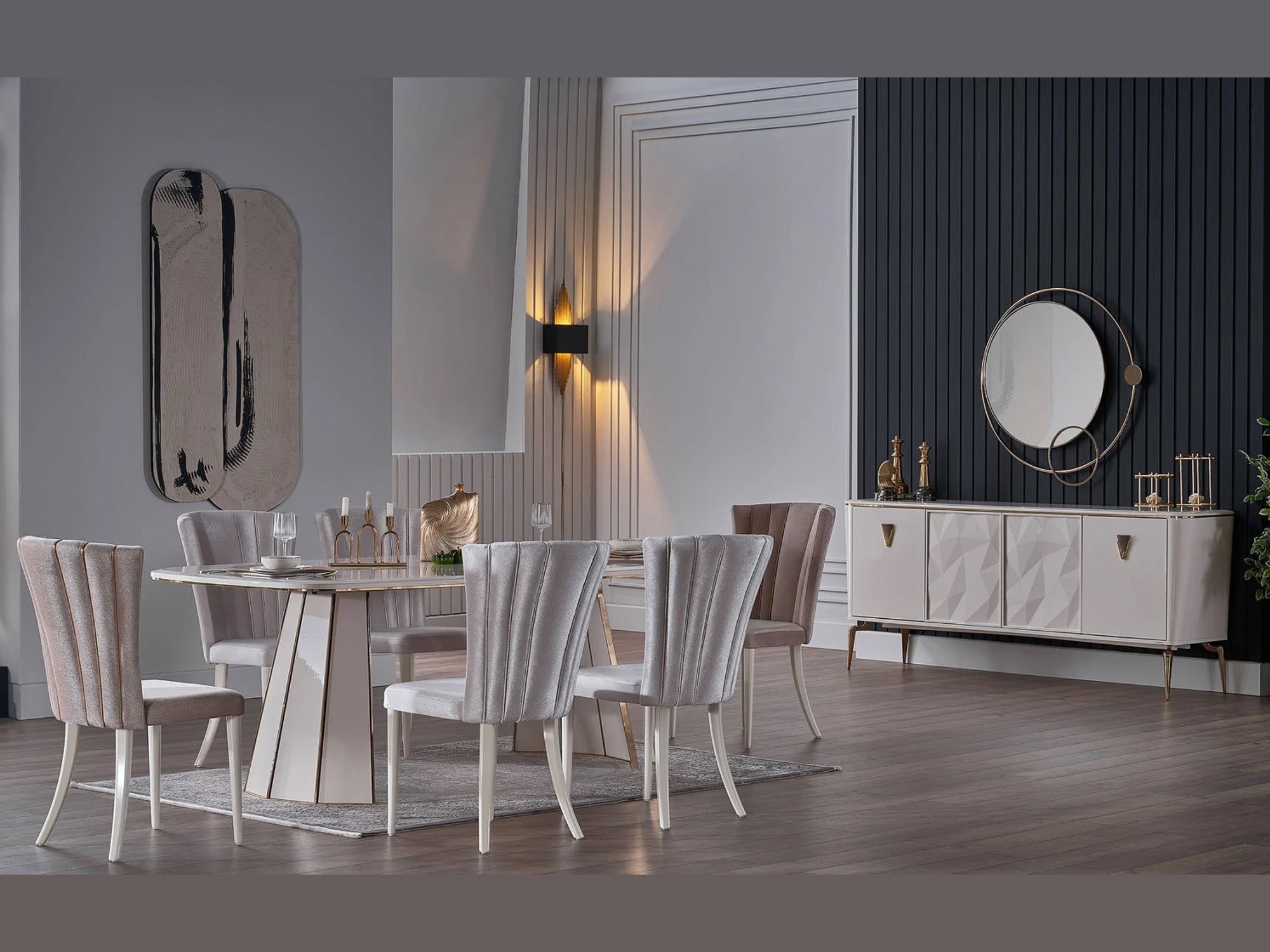 Plaza 7-Piece Ivory or Walnut Dining Room Set by Bellona